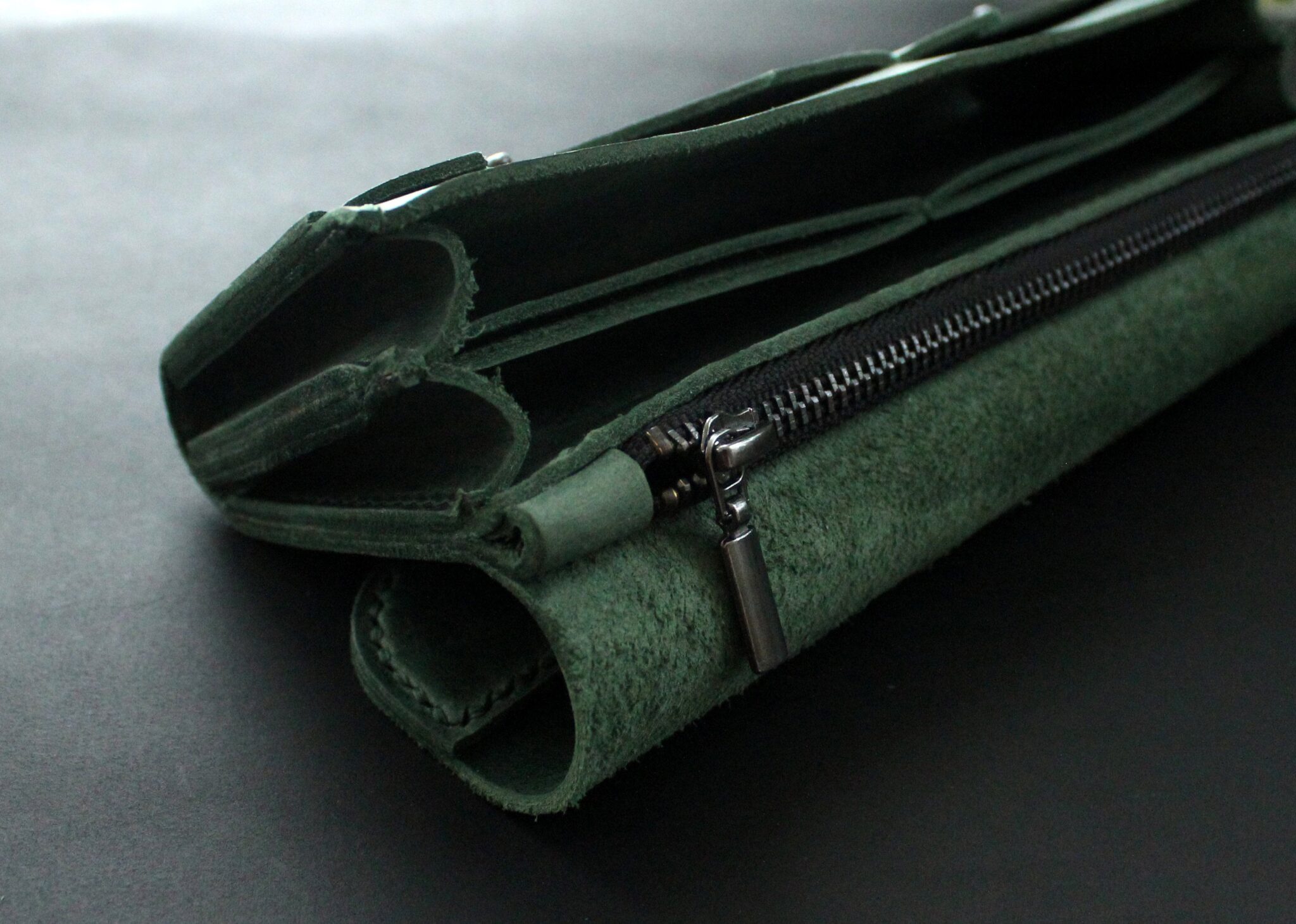 Handmade large green leather wallet for women | Anger Refuge