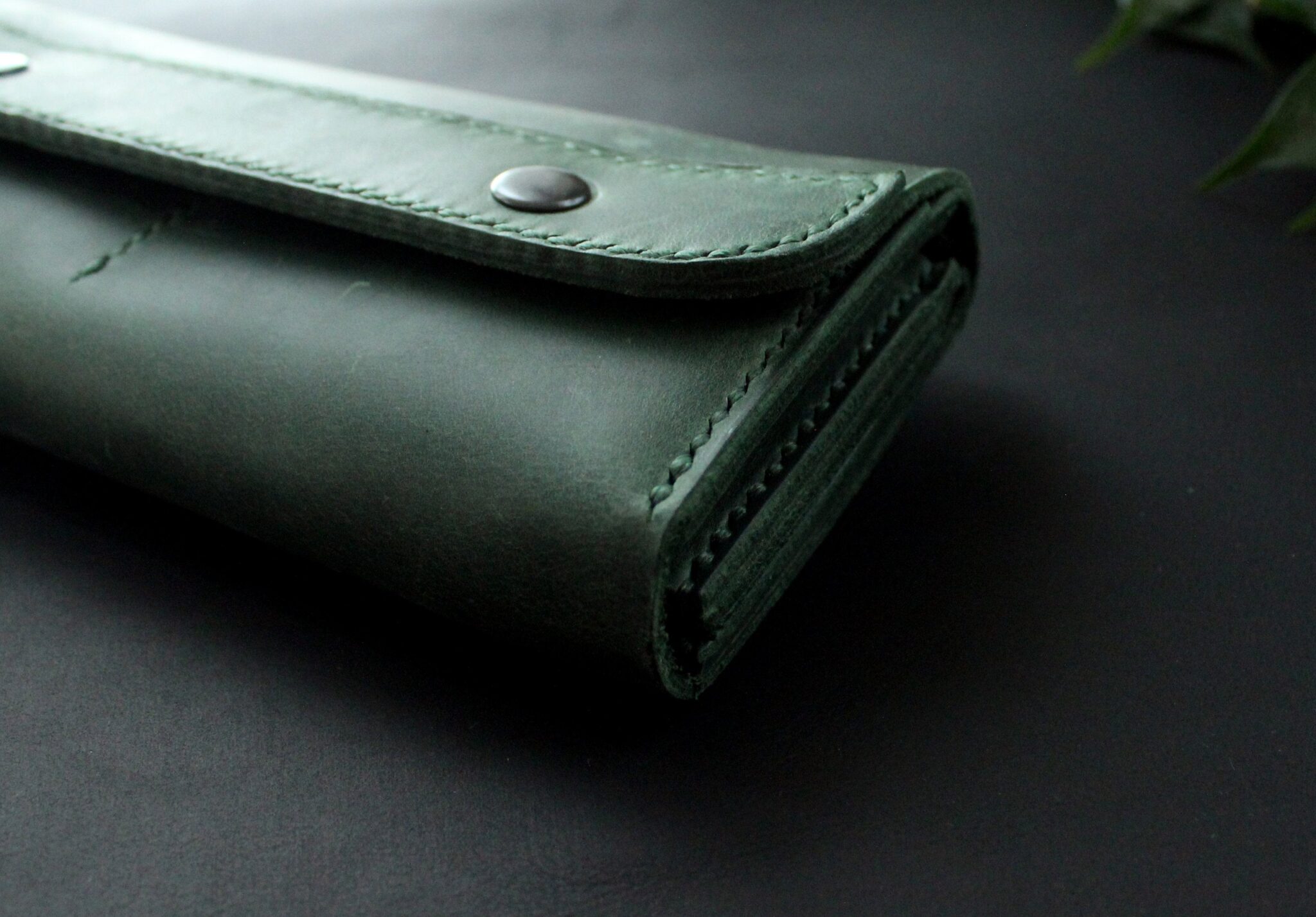 Handmade large green leather wallet for women | Anger Refuge